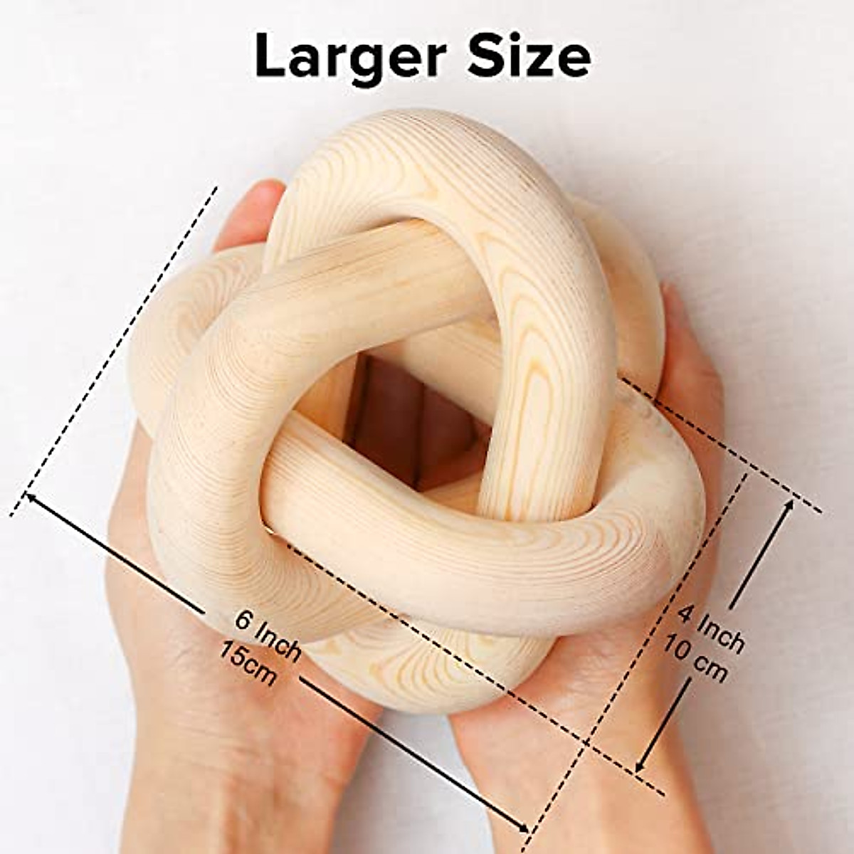 Wood Knot Decor 3 Knot Wood Chain Link Decor Coffee Table Books Decor Table Decorations for Living Room Hand Carved Decorative Modern Farmhouse Shelf Boho Rustic 6 inch (Natural)