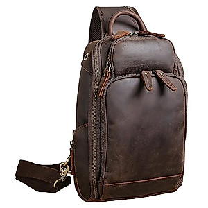 Polare Full Grain Leather Small Sling Bag Travel/Hiking Bike Multi-Purpose Crossbody Daypack For Men