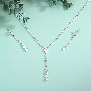 Yean Silver Bridal Jewelry Set Rhinestone Wedding Necklace and Earring Set Prom Jewelry for Women and Bride (Silver)
