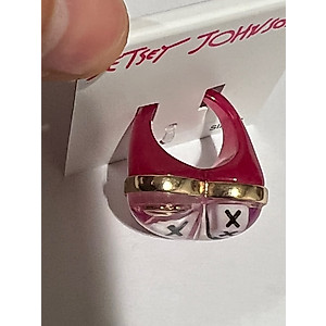 Betsey Johnson Chunky Fuchsia Pink Resin Heart Ring XOX and Gingham Size 8 NWT Valentine's Day Gift Idea Mother's Day XMAS Christmas Present LOVE Heart