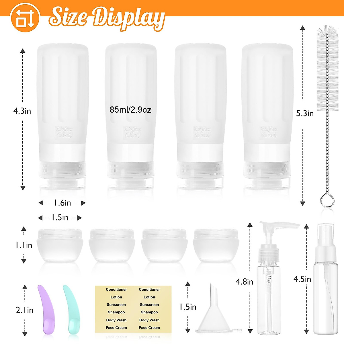 JBYAMUS 16 Pcs Silicone Bottles Set, Leak-Proof Design, Travel Size, TSA Approved for Toiletries, Portable Containers for Women (White-White)