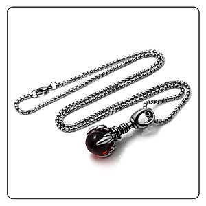 Fusamk Punk Rock Titanium Steel Dragon Claw Crystal Ball Pendant Necklace(Claw_Red_Ball)