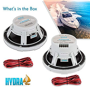 Pyle 6.5 Inch Bluetooth Marine Speakers - 2-way IP-X4 Waterproof and Weather Resistant Outdoor Audio Dual Stereo Sound System with 600 Watt Power and Low Profile Design - 1 Pair - PLMRBT65W (White)