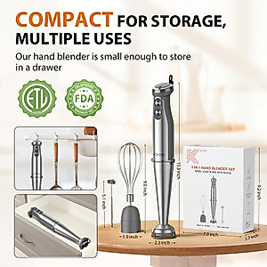 KOIOS Immersion Blender, 1000W Anti-scratch 3-in-1 Hand Blender, Upgraded 12 Speed Stainless Steel Blade Stick Blender with Turbo Mode, Whisk and Milk Frother, Non-BPA