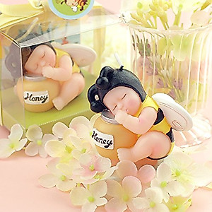 FLYPARTY Children's Birthday Candles with Greeting Card,Handmade Adorable Sleeping Baby Birthday Baby Shower Cake Topper Candle, Wedding Festival Party Favors Decorations (Bee Boy)