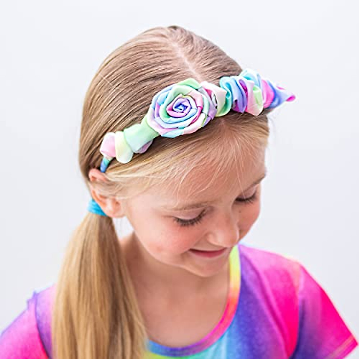 FROG SAC 2 Tie Dye Headbands For Girls, Satin Rosette Head Band For Kids, Ruched Headband Hair Accessories, Dressy Girl Hair Bands For Children