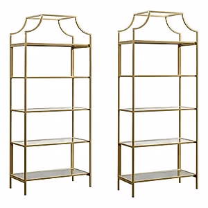 Home Square 2 Piece 5 Shelf Metal Framed Bookcase Set in Satin Gold