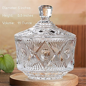 Old Glass Candy Dish with Lid – Transparent Storage Jar –Clear Covered Box for Food Storage and Organization Kitchen , Office , Home Decoration– Set of 1(Diameter: 5 Inch) 11 Ounce