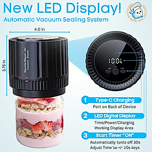 Nutri-Seal™ Electric Mason Jar Vacuum Sealer Kit - Fits Wide & Regular Mason Jars - Jar Vacuum Sealer For Mason Jars - Easy to Use - Automatic Electric Mason Jar Sealer - Vacuum Sealer For Jars w/Lids