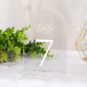 DAJAVE 5x7 Inch Arch Acrylic Sign with Stand, 12 Pack Blank Acrylic Number Signs with Holder, DIY Acrylic Sign Stand for Wedding Table Number Bar List Sign