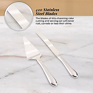Stainless Steel Cake Serving - Cake Knife and Server Set - Cake Serving Set With Serrated Blade for Easier Cutting - Silver -Holidays, Birthdays, Wedding, Anniversary