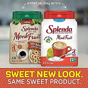 SPLENDA Monk Fruit Zero Calorie Plant Based Granulated Sweetener Jar, 19 oz