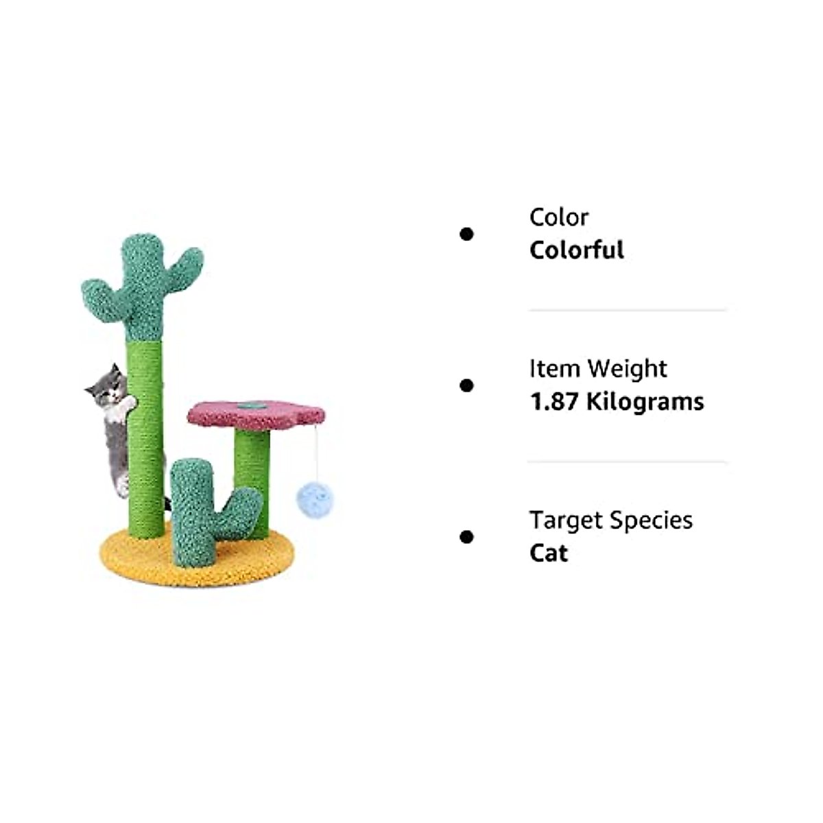 TNELTUEB Cat Scratching Post, Sisal Cat Scratching Post with 3 Different Height Poles and Hanging Ball Cat Interactive Toy for Tiny Kitten Cats Indoor Climbing Playing, Gift for Kitten