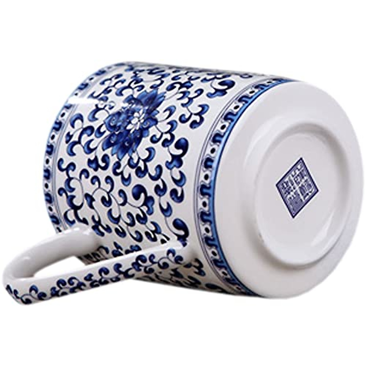 Heitiliamu Convenient Travel Home Office Chinese Gongfu Loose Leaf Tea/Coffee Brewing System- Bone China Porcelain Tea Cup/Coffee Cup/Tea Mug/Coffee Mug Personal Teacup with Tea Cup Lid,Blue Flowers