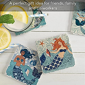 Thirstystone Mermaid Island Multi-Image Absorbent Stone Tumbled Tile Coaster 4 Pack with Protective Cork Backing Manufactured in The USA