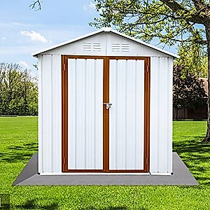 Morhome 6 x 4 FT Outdoor Storage Shed, Metal Garden Tool Shed, Outside Sheds & Outdoor Storage Galvanized Steel with Lockable Door for Backyard, Patio, Lawn, Brown