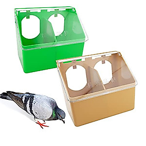 DQITJ 2 Pcs Pigeon Plastic Feeder, Dove Bird Food Feeding Hanging Box for Poultry Pigeon Parrot Budgie Parakeet Cage (Two Holes)