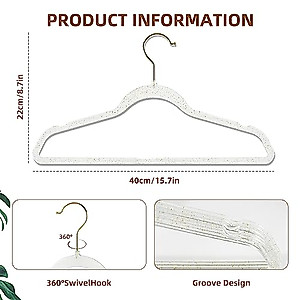 Clear Plastic Hangers 20 Pack - Non-Slip Coat and Clothes Hangers with Bling Glitter for Weddings - Lightweight and Space Saving Hangers for Closet Organization (Gold Glitter)