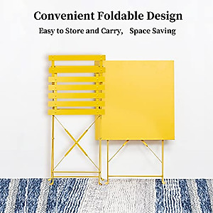 SUMETURE 3Pcs Patio Bistro Set, Folding Outdoor Patio Furniture Sets,1 Folding Patio Table and 2 Chairs Indoor and Outdoor for Patio, Yard, Garden(Yellow)
