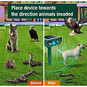 Solar Animal Repeller, 2 Pack Ultrasonic Animal Repeller Outdoor, Animal Deterrent Devices Repel Squirrel, Raccoon, Skunk, Fox, Deer, Waterproof with Motion Detector (Green)