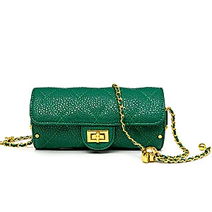 Sweetovo Quilted Crossbody Bag for Women Shoulder Bag Round Purse Chain Handbag Clutch Purse Caviar Fabric with Adjustable Metallic Ball