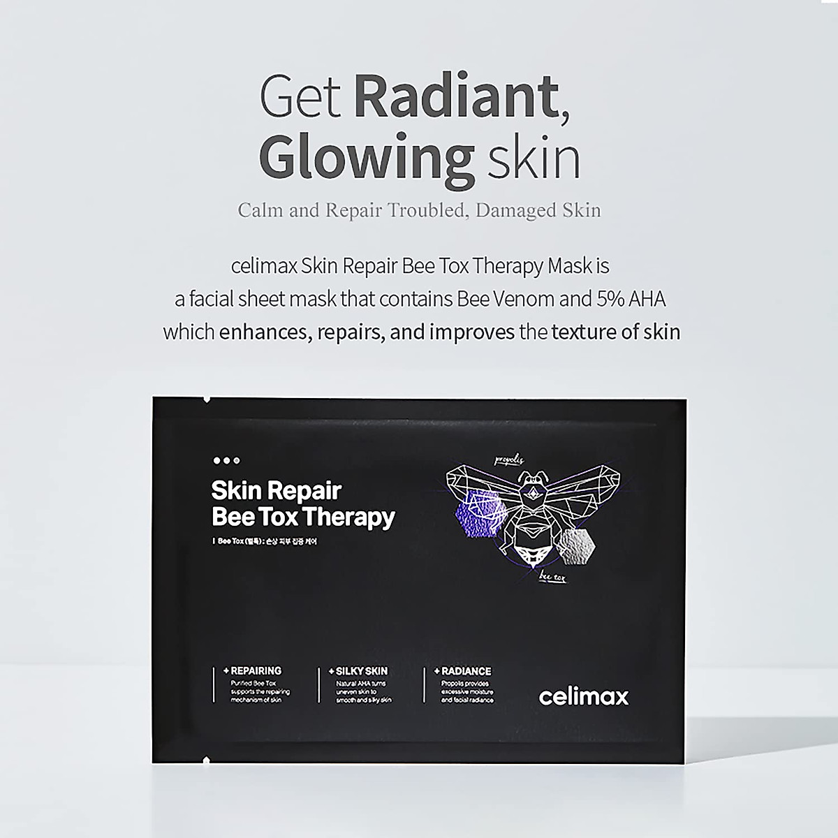 celimax Skin Repair BeeTox Therapy Sheet Mask 10EA | Skin Repairing, Exfoliating, Anti Aging, Lifting, Hydrating, Moisturizing & Soothing, Collagen, Korean Face Masks, 25ml