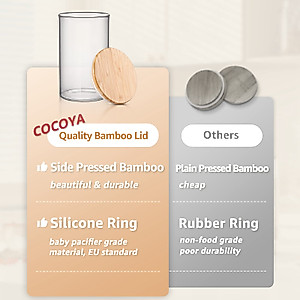 COCOYA 32 FL Oz Glass Jars with Bamboo Lid Set, 4Pack UPGRADE Thick Glass Pantry Storage Canisters Kitchen Clear Food Containers, for Dry Foods Nut Meal Prep Coffee Bean Candy Sugar Cookie Cereal