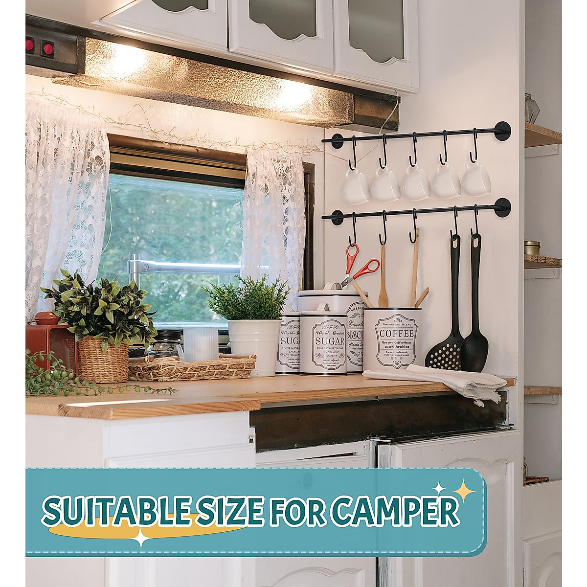 HOMEBROS Coffee Mug Rack, Black Metal Coffee Cup Holder Wall Mounted Hanging Coffee Mug Holder with 10 Mug Hooks Space Saving Kitchen Coffee Bar Mug Hanger Tea Cup Holder for Storage & Display - 2 Pcs