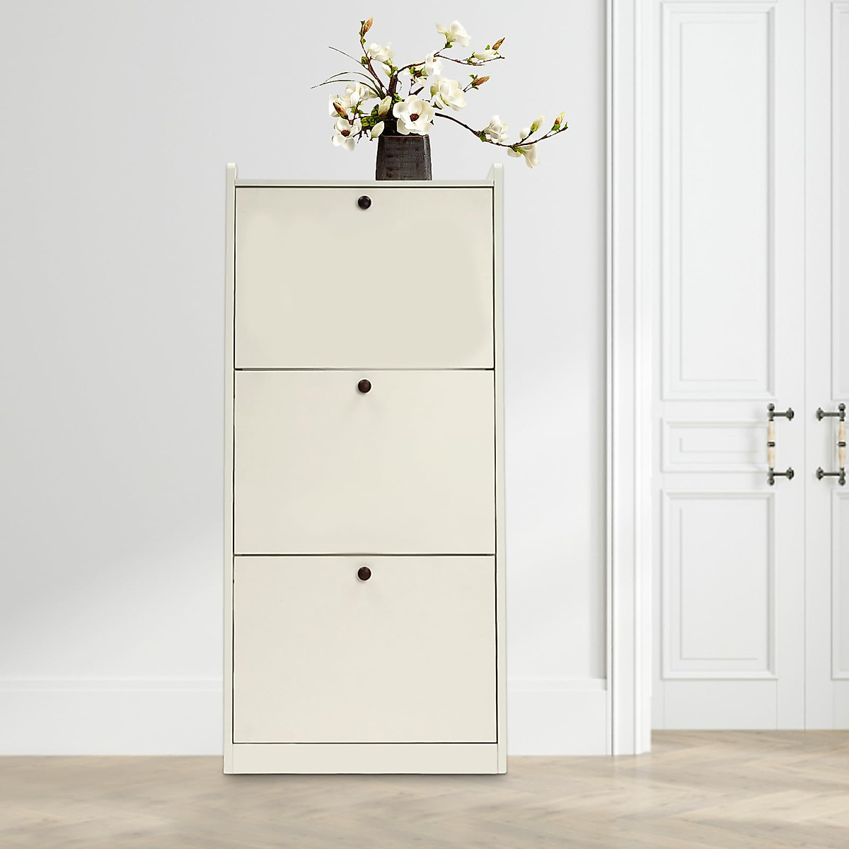 Acesunny Hidden Shoe Cabinet,Fold-Out Standing Shoes Storage Shelf Free Organizer with 3 Flip Drawers Shoe Cabinet Modern Entryway Shoe Storage for Hallway Narrow Slim Hidden Shoe Cabinet