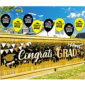 Graduation Yard Banner Decoration Gold Backdrop Congratulations Signs for Graduation Photo Booth Props 2023 Senior School Congrats Grad Decorations