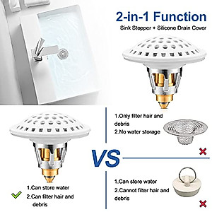 Uxoz Sink Stopper, 2-in-1 Bathroom Sink Stopper with Silicone Hair Catcher, Anti Clogging Sink Drain Strainer, Match for 1.06 to 1.97 Inch Sink Drain Hole