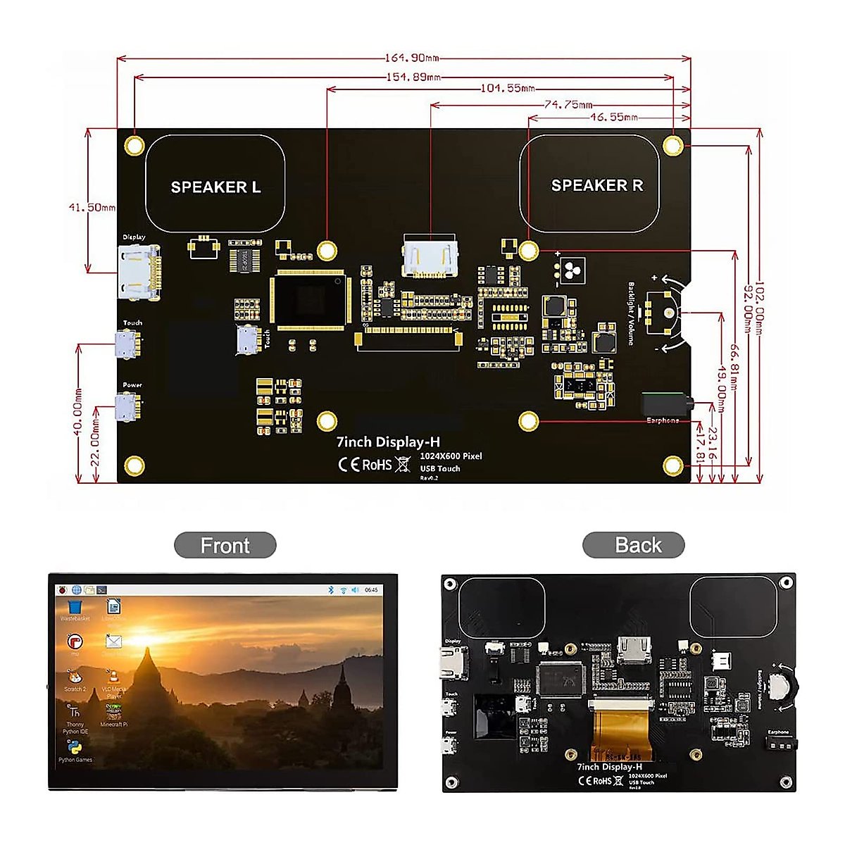 ELECROW 7 Inch Monitor 1024x600 Portable Touchscreen Monitor for Laptop Compatible with Raspberry Pi Banana Pi Jetson Nano Computer