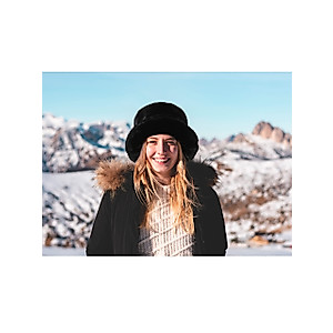 Rulala Fancy Women's Faux Fur Bucket Hats Fluffy Winter Warm Ladie's Unique Printed Fisherman Cap(Black)