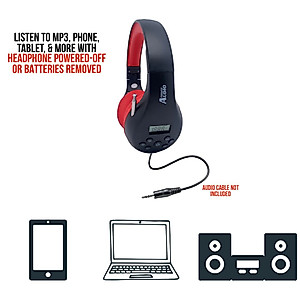 Things Audio Portable Personal FM Radio Headphones Pull-Out Antenna for Great Reception, Walking, Jogging, Relaxing, School, Talk Radio - Powered by 2AA Batteries (Not Included) (Black & Red)