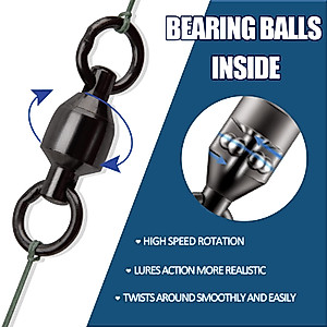 JSHANMEI Fishing Swivels Ball Bearing Swivels Heavy Duty Stainless Steel Solid Welded Rings Black Nickel High Strength Freshwater Saltwater Swivels Fishing Tackle Connector #1 15pcs