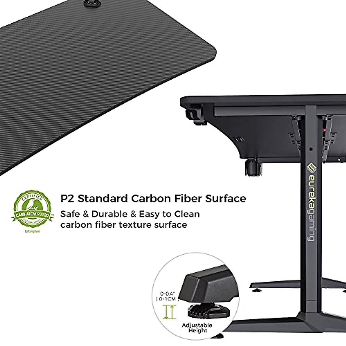 EUREKA ERGONOMIC 60 Inch Gaming Desk with Full Mouse Pad, Large Home Office Curved Computer Desk for 3 Monitors with Cup Holder, Headphone Hook and Handle Rack with USB Charging Ports for Gamer, Black