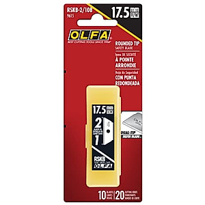 OLFA Round Tip Safety Knife Blades, 10 Blades (RSKB-2/10B) - Dual Edge Rounded-Tip Carbon Steel Utility Knife & Safety Cutter Replacement Blades, Fits OLFA SK-4, SK-6, SK-9, & UTC-1 Knives