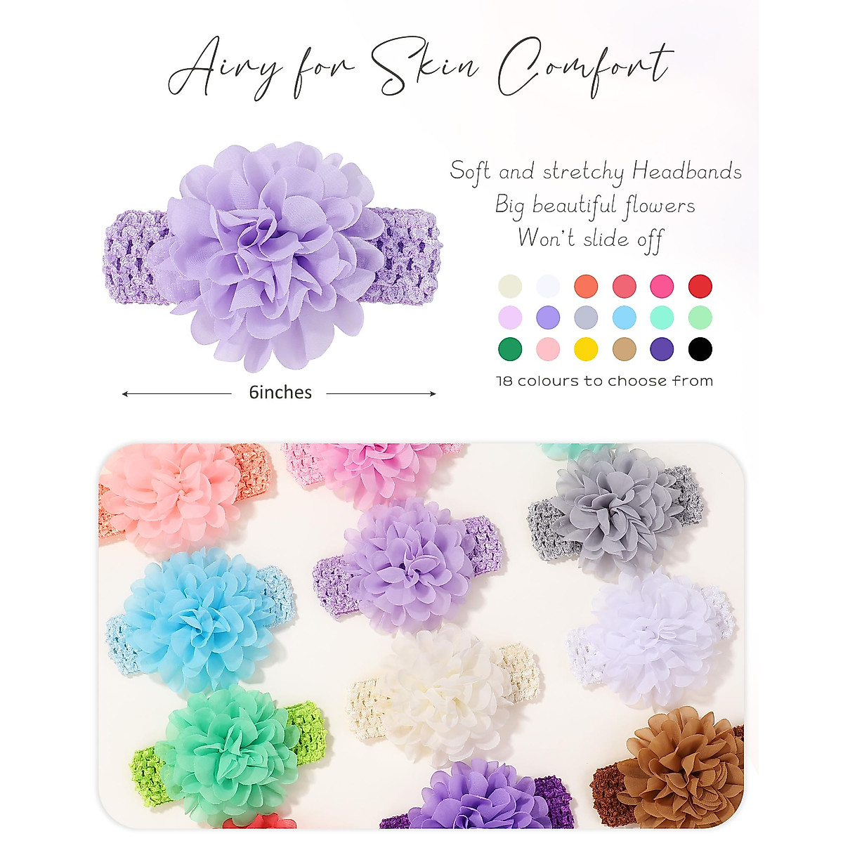 jollybows 18pcs Baby Girls Headband Chiffon Flower Soft Stretchy Hair Band Hair Accessories for Baby Girls Newborns Infants Toddlers and Kids