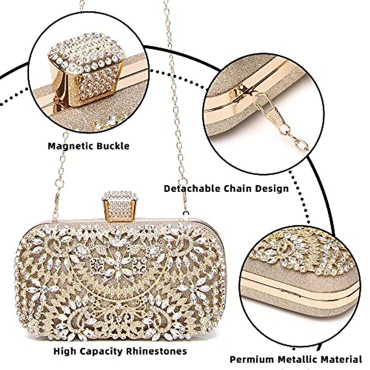 Vintage Bridal Clutch Evening Purse Gold Party Purse Prom Handbag Gold Bridal Clutch Party Gold Purse for Party Women Clutches Evening Wedding Clutch Gold Evening Clutch Prom Purses and Handbags(Glod)