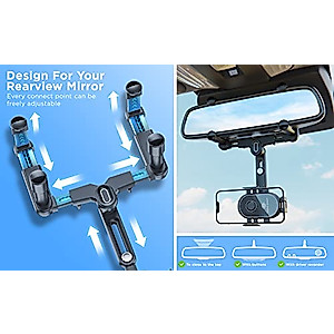 Rearview Mirror Phone Mount-Mirror Phone Holder for Car-Retractable Phone Holder Navigation-Car Phone Mount-Truck Phone Clip for Delivery Driver-Fit Mobiles 4"-7" Most Vehicles+2 Blind Spot Mirror.