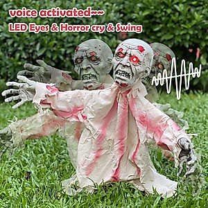Kacwsoay Outdoor Halloween Scary Decorations Zombie Groundbreaker Décor, Moveable Creepy Scary Animated Sound Effect Prop for Hallowmas Haunted House Lawn Yard Party