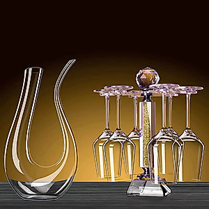 Elegant Desktop Crystal Glass Stemware Rack/Rotate 8 Wine Glass Storage Holder Stand Air Drying Rack (Gold)