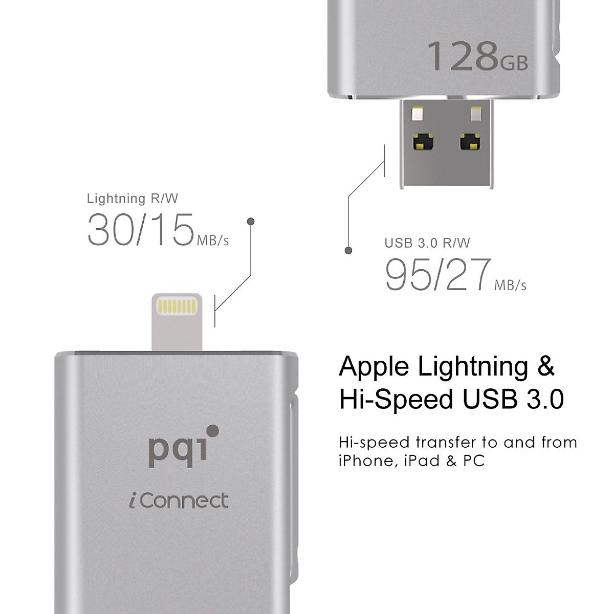 Flash Drive for iPhone iPad, iConnect[USB 3.0] [Apple MFi Certified] Apple FlashDrive Mobile Storage with Lightning Connector for iPhone, iPad, iPod Mac and Computer (16GB) (Space Gray)