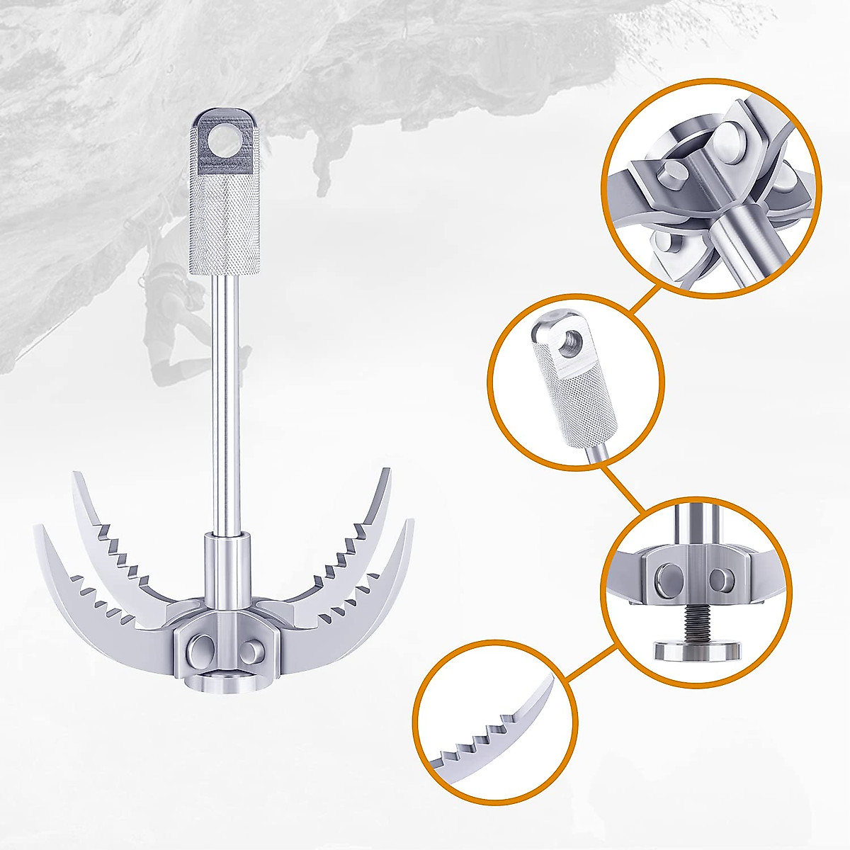 Berufexp Folding Grappling Hook with Carabiner Survival Gear and Equipment for Tree Climbing Gear Hunting Gear for Dragging Tactical Gear Grapple Hook for Tree Limbs Pulling Hiking Gear Camping Gear