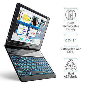 YEKBEE iPad Keyboard Case for iPad 2018 (6th Gen) - iPad 2017 (5th Gen) - iPad Pro 9.7 - iPad Air 2 & 1 - Thin & Light - 360 Rotatable - Wireless/BT - Backlit 7 Color (9.7, Black)