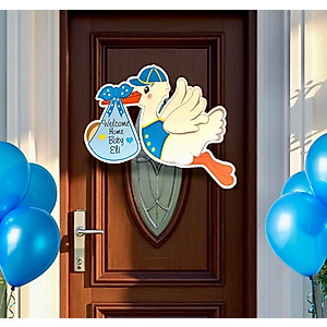 Cute News Welcome Home Baby Door Sign, Its a Boy Personalized Announcement, Stork Hanger Decoration, Shower Party Wreath, Hospital New Birth Arrival Banner, Custom Newborn Keepsake Gift, Blue