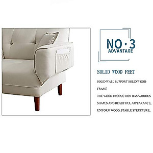 LTT Futon Sofa Bed, Futon Couch, Folding Sofa Bed Dual-Purpose Multi-Functional Relax Lounge Sofa Bed Sleeper with 2 Pillows Beige Fabric