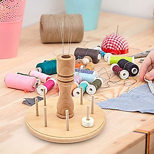 YWNYT Wood Yarn Holder, 8-Spools Wooden Spinning Yarn & Thread Holder Sewing and Embroidery Thread Rack and Organizer Knitting Embroidery Accessory Gift