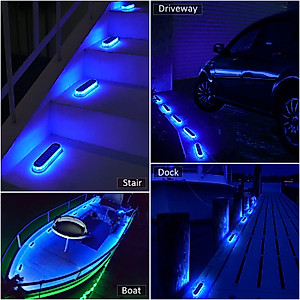 YiLaie Solar Driveway Lights Deck Lights Solar Powered, Outdoor Waterproof LED, Blue Solar Step Lights Wireless, Stick on Lights for Deck Step Dock Driveway (4 Pack)