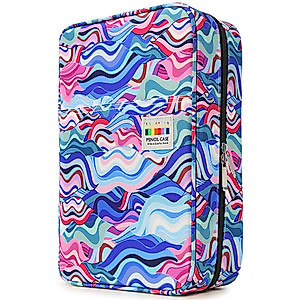YOUSHARES Big Capacity Colored Pencil Case - 300 Slots large Pen Case Organizer with Multilayer Holder for Prismacolor Colored Pencils & Gel Pen (Wavy Blue)